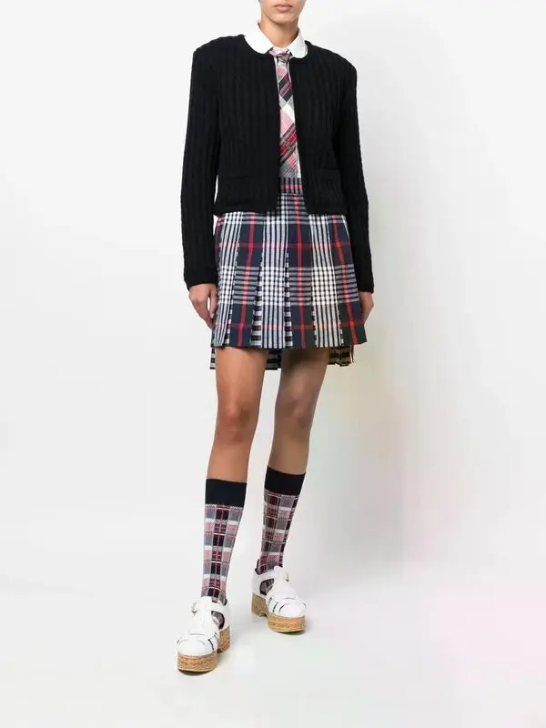 Thom Browne Pleated Asymmetrical Check Skirt
