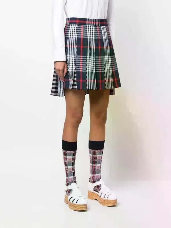 Thom Browne Pleated Asymmetrical Check Skirt
