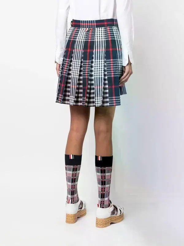 Thom Browne Pleated Asymmetrical Check Skirt