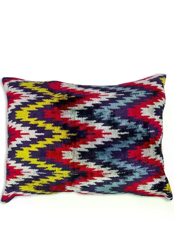 LES-OTTOMANS Jacquard Velvet Cushion - Red