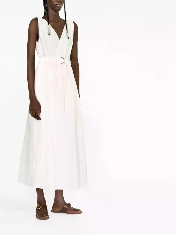 Brunello Cucinelli Belted V-neck Midi Dress