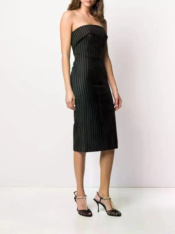 Dolce & Gabbana Pinstriped Strapless Midi Dress