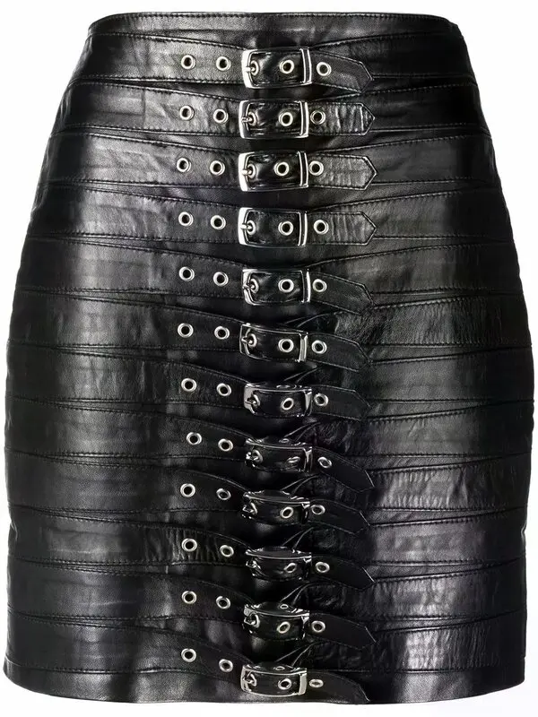 MANOKHI Leather Buckled Mini Skirt - Black