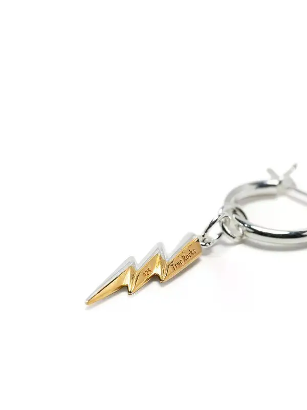TRUE ROCKS Lightning Bolt Charm Hoop Earring - Silver