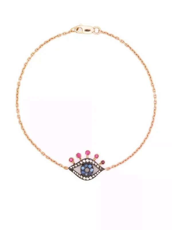 MONAN 18kt Rose Gold Evil Eye Diamond, Sapphire And Ruby Bracelet - Pink