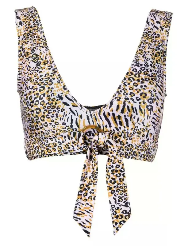 DUSKII Leopard Print V-neck Bikini Top - Multicolour