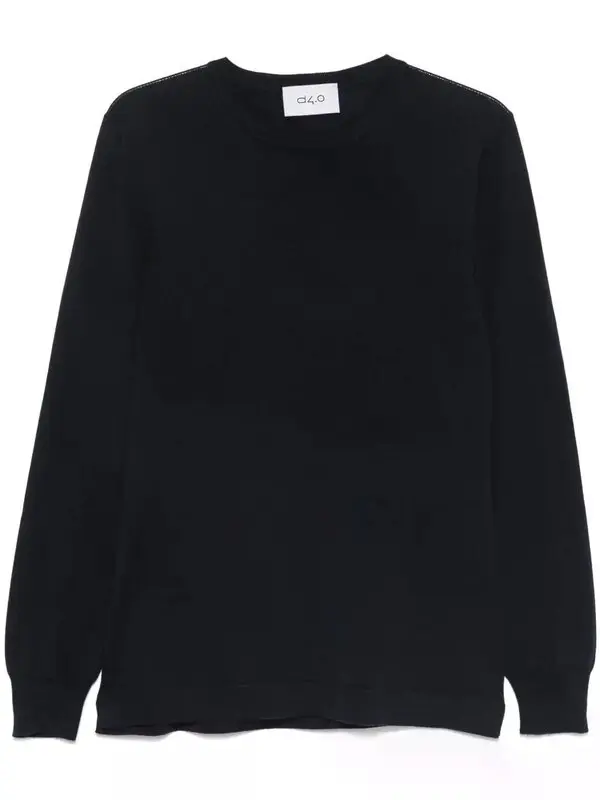 D4.0 Virgin Wool Fine Knit Crew Neck Sweater - Blue