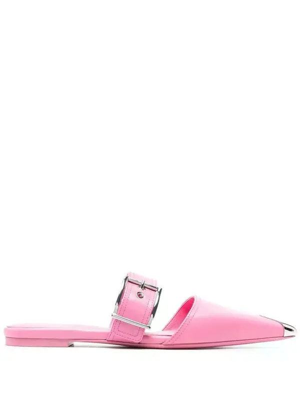 Alexander McQueen Buckled Leather Mules - Pink