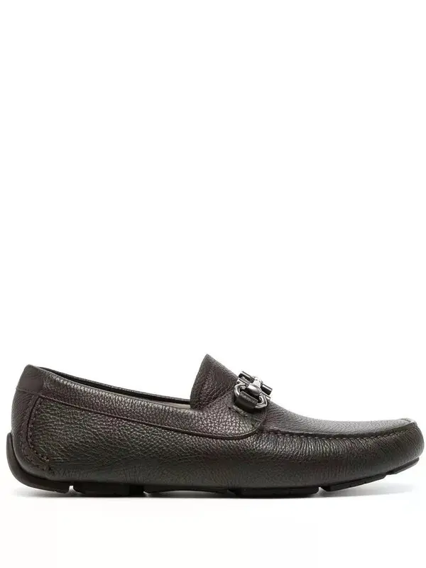 FERRAGAMO Gancini Horsebit Driver Loafers In Hammered Calfskin - Brown