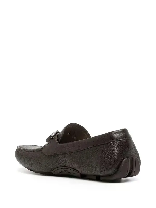 FERRAGAMO Gancini Horsebit Driver Loafers In Hammered Calfskin - Brown