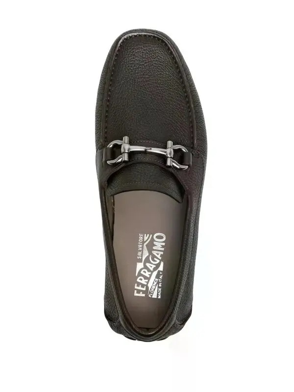FERRAGAMO Gancini Horsebit Driver Loafers In Hammered Calfskin - Brown