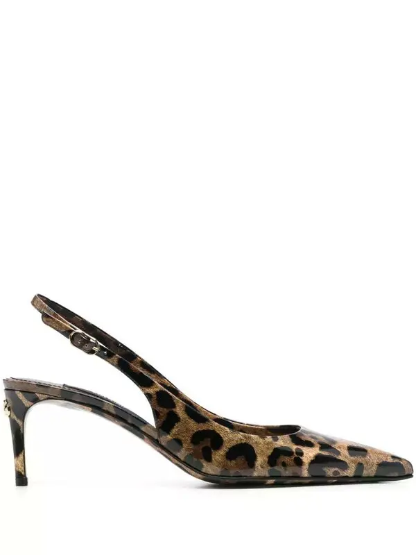 Dolce & Gabbana Slingback Leather Pumps With Animal Print And Logo Plaque