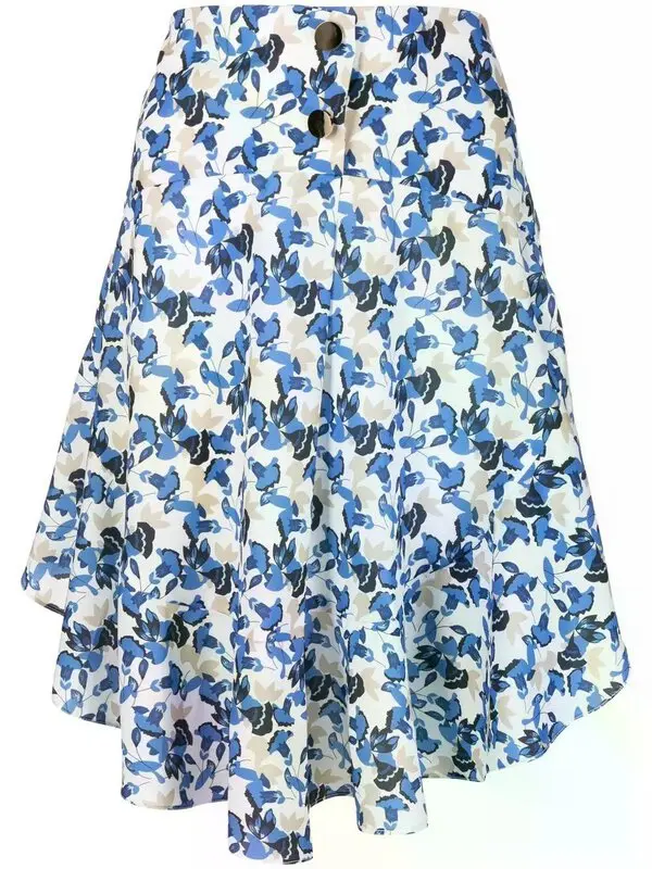 BAMBAH Asymmetric Floral-print Skirt - Blue