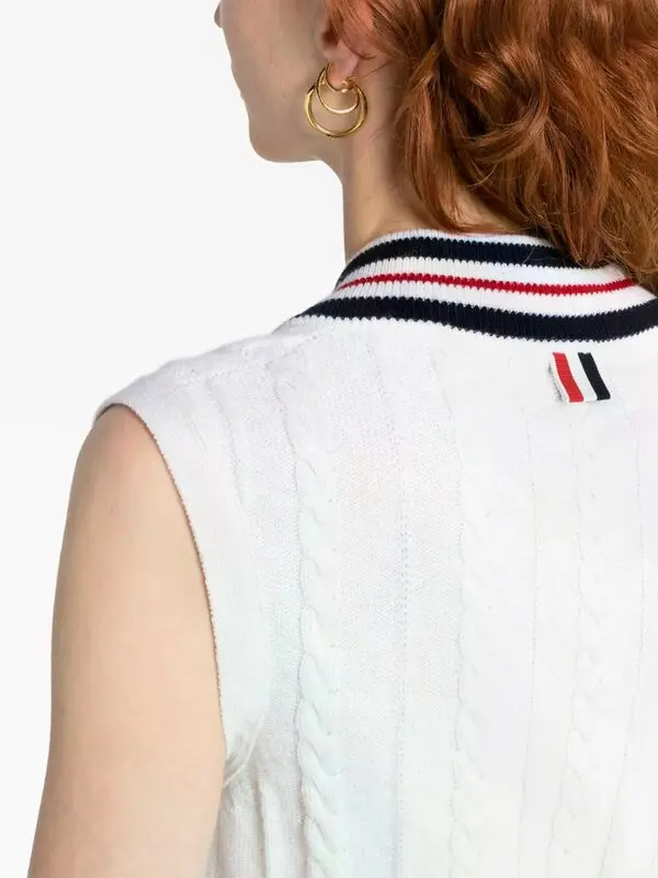 Thom Browne Cashmere V-neck Vest With Rwb Stripe