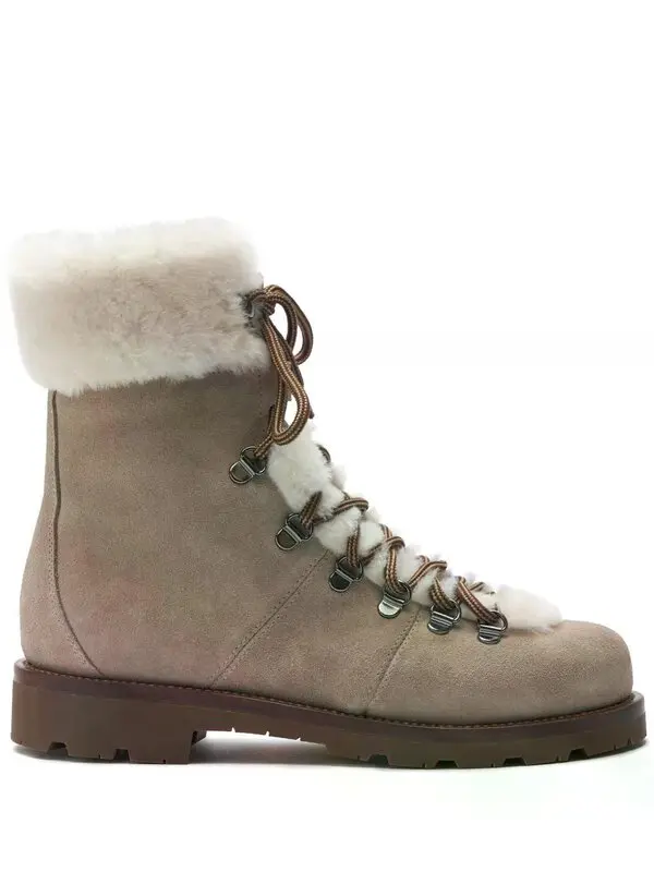 SCAROSSO Kat Lace-up Shearling-lined Combat Boots - Grey