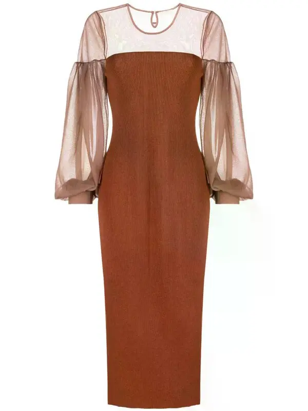 Ulla Johnson Milla Sheer-panelling Ribbed Dress - Orange