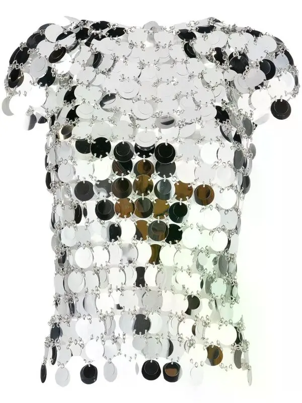 Rabanne Metallic Disks Short Sleeved Top - Silver