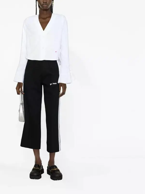 Palm Angels Flute Sleeve Cropped Cotton Shirt - White