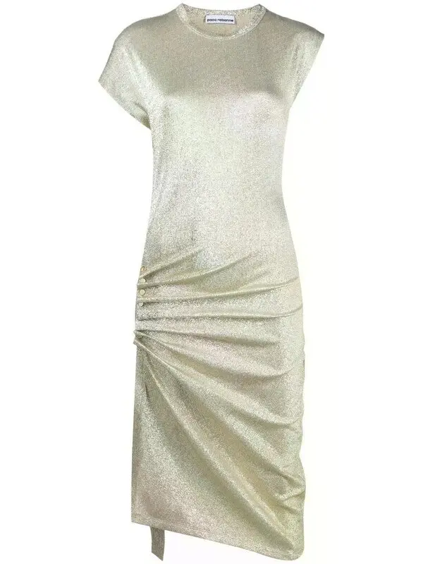 Rabanne Side Gathered-detail Midi Dress - Gold