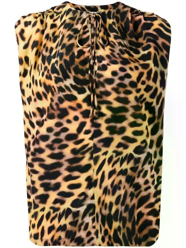 Stella McCartney Sleeveless Leopard Print Silk Blouse - Brown
