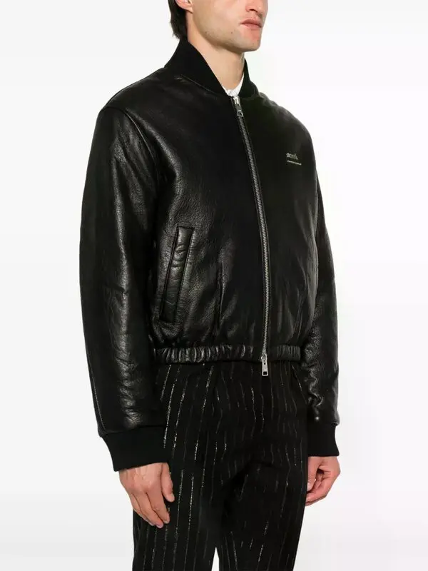 AMI Paris Logo-plaque Leather Bomber Jacket