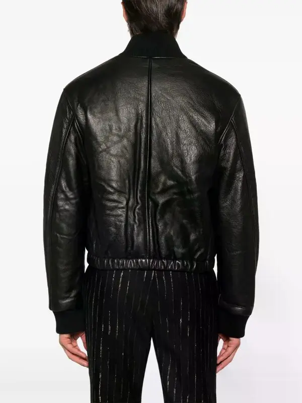 AMI Paris Logo-plaque Leather Bomber Jacket