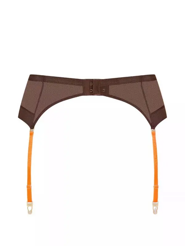 MAISON CLOSE Semi-sheer Garter Belt - Brown