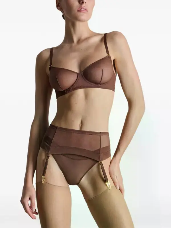 MAISON CLOSE Semi-sheer Garter Belt - Brown