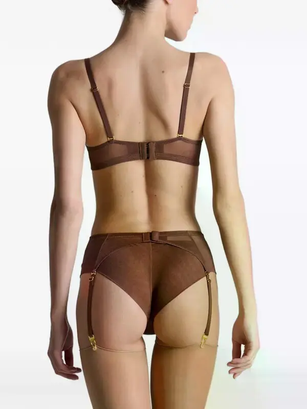 MAISON CLOSE Semi-sheer Garter Belt - Brown