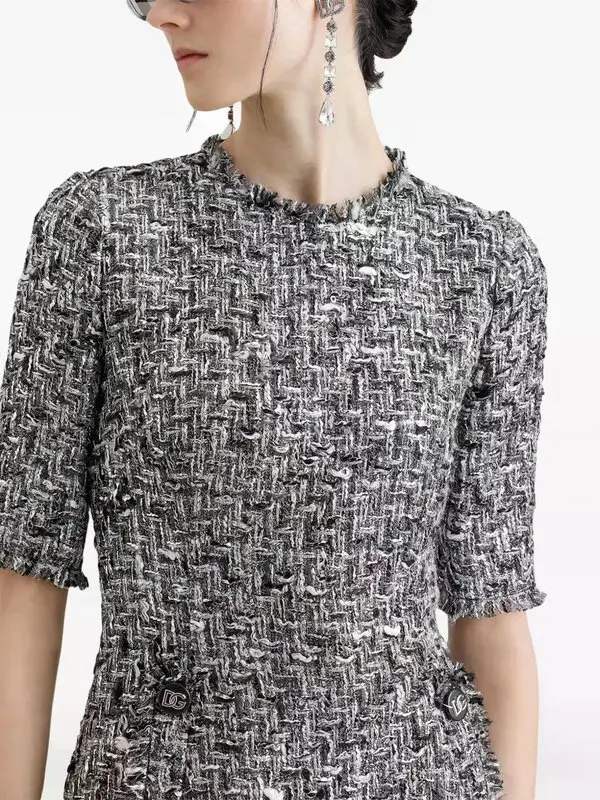 Dolce & Gabbana Midi Tweed Dress With Frayed Edges
