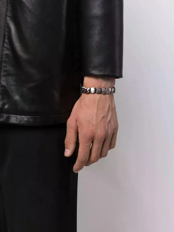 Werkstatt:München Tone Brass Curb Chain Bracelet With Crest Statement Pendants