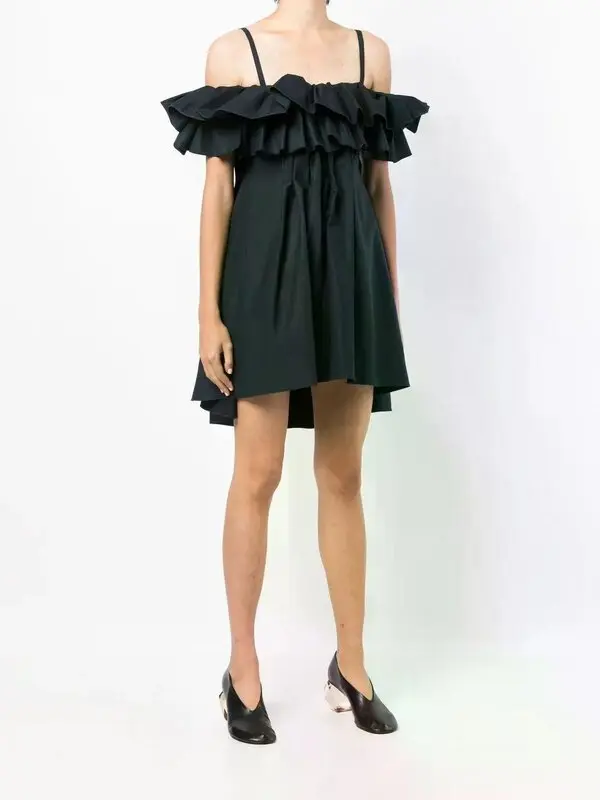 Goen.j Cold-shoulder Ruffled Dress - Blue