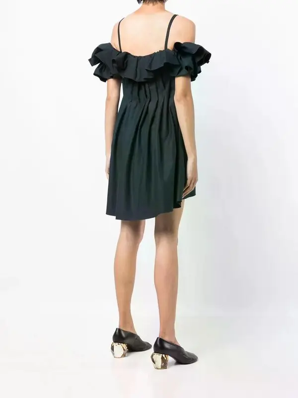 Goen.j Cold-shoulder Ruffled Dress - Blue