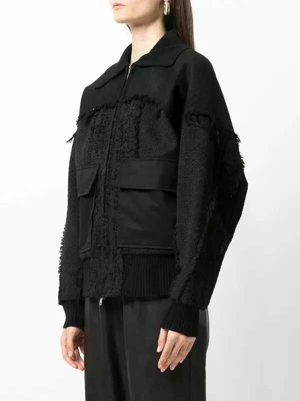 Goen.j Cotton-wool Blend Frayed Patchwork Bomber Jacket - Black