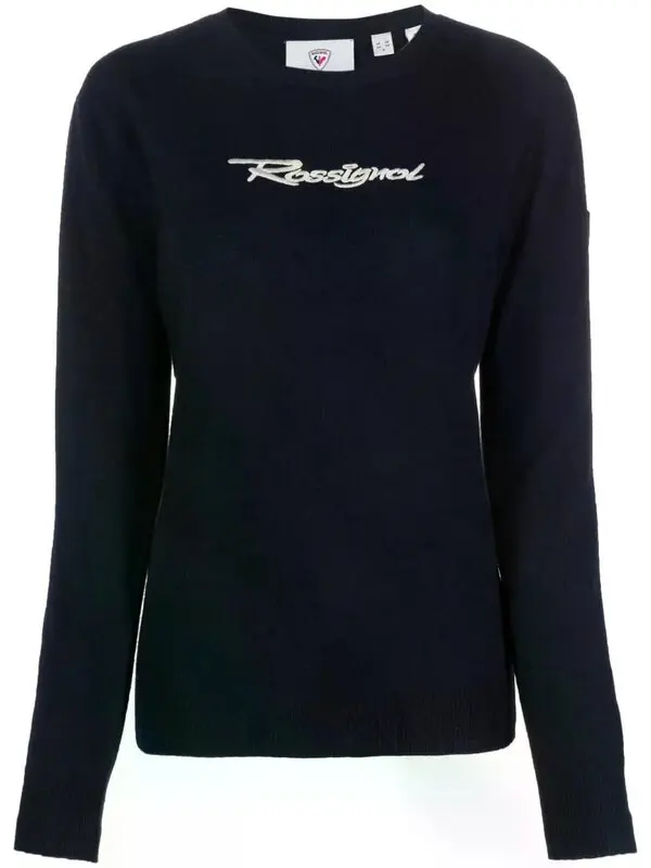 Rossignol Fine Knit Embroidered Logo Crew Neck Sweater - Blue