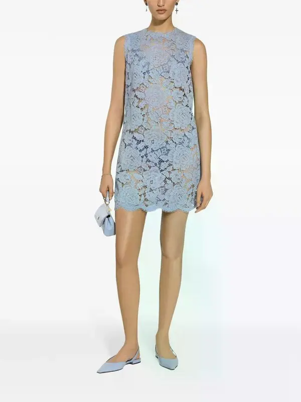 Dolce & Gabbana Floral-lace Shift Mini Dress - Blue