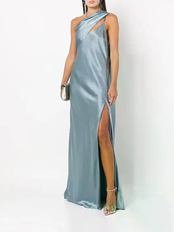 Michelle Mason One-shoulder Gown With Side Slit Detail - Blue
