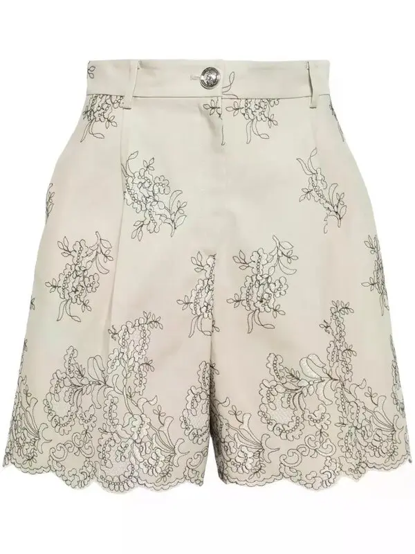 Giambattista Valli Floral-embroidered High-waist Shorts - Neutrals