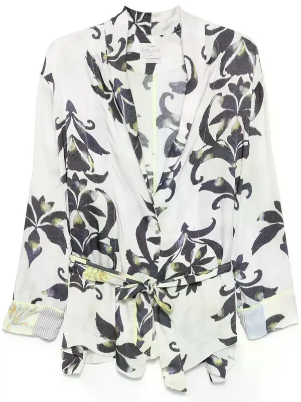 FORTE_FORTE Floral Print Shawl Lapel Jacket - White