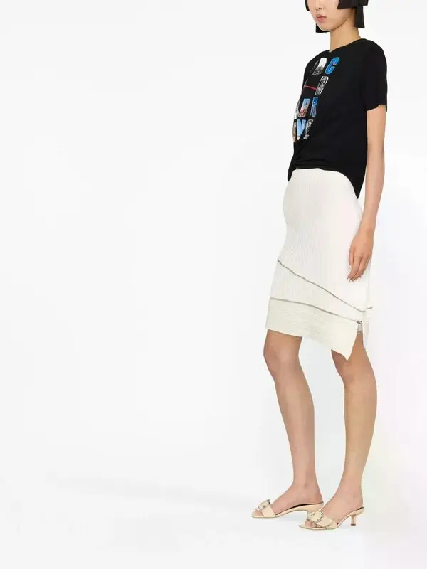 ANDREĀDAMO Ribbed Asymmetric Midi Skirt - White