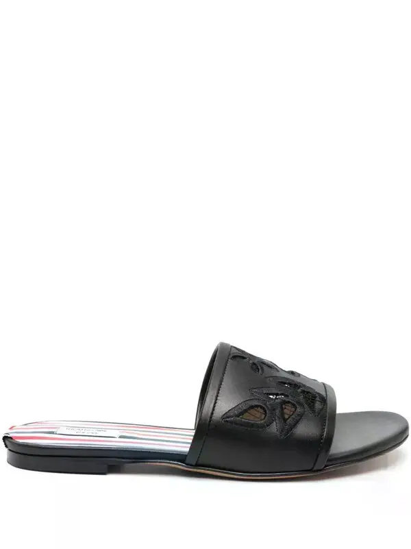 Thom Browne Calf Leather Broderie Anglaise Slides