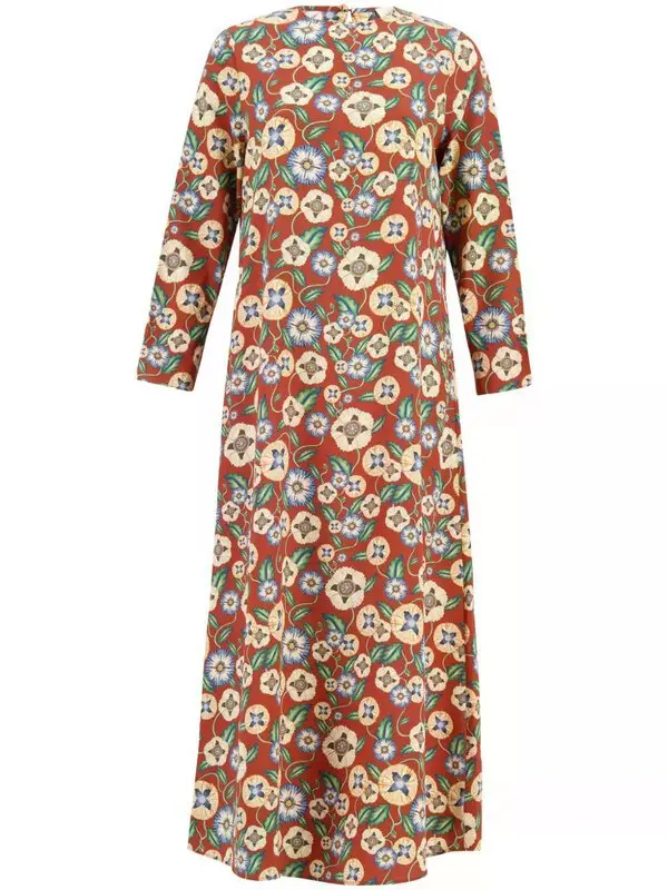 PAULA Printed Silk Midi Dress - Red