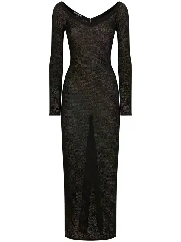 Dolce & Gabbana Logo-jacquard V-neck Maxi Dress - Black