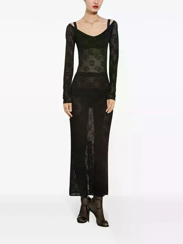 Dolce & Gabbana Logo Jacquard V-neck Maxi Dress