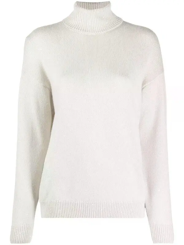 Brunello Cucinelli Grey Silk/cashmere Roll Neck Jumper