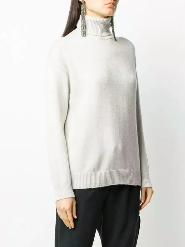 Brunello Cucinelli Grey Silk/cashmere Roll Neck Jumper