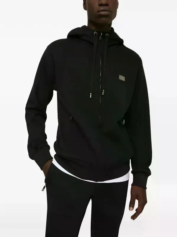 Dolce & Gabbana Zip-up Hoodie With Logo Tag - Black