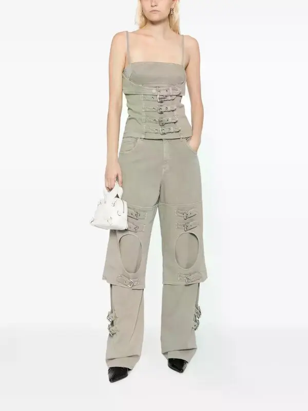 Blumarine Buckle-detailed Wide-leg Trousers - Grey