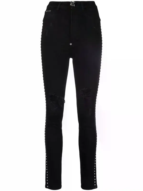 Philipp Plein Crystal Embellished Ripped Jeggings - Black