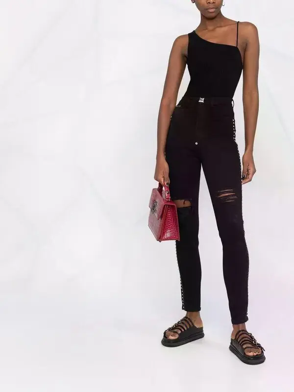 Philipp Plein Crystal Embellished Ripped Jeggings